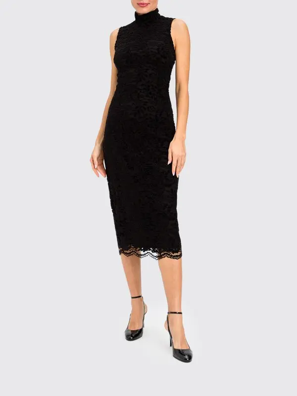 TWINSET Off-the-shoulder High-neck Lace Midi Sheath Dress