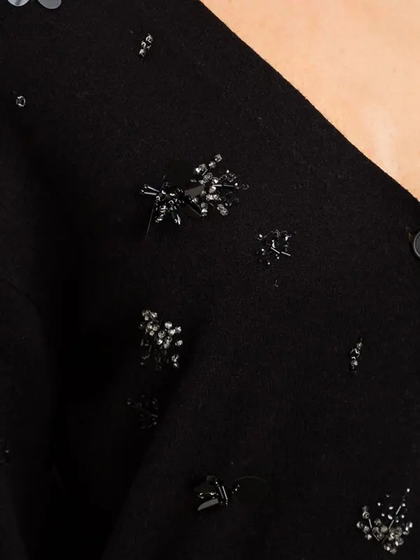 TWINSET V-neck Wool-blend Cardigan With Rhinestone Embroidery