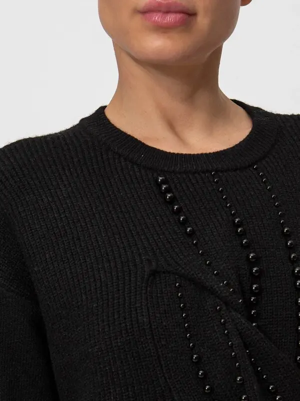 TWINSET Beaded Ribbed-knit Wool-blend Crew-neck Sweater