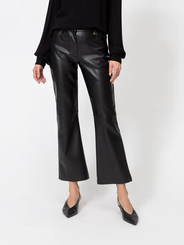 TWINSET Mid-rise Cropped Flare Trousers In Faux Leather