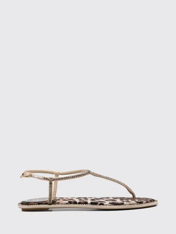 Rene Caovilla Diana Animal Print Satin Low-heeled Sandals With Rhinestones - Multicolor
