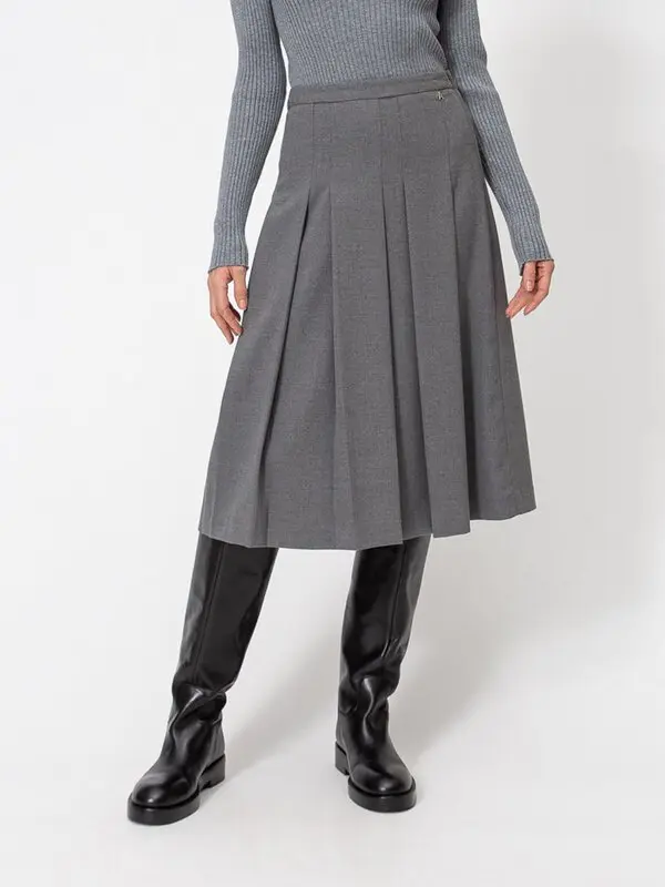 TWINSET High-waisted Pleated Midi Skirt In Viscose Blend