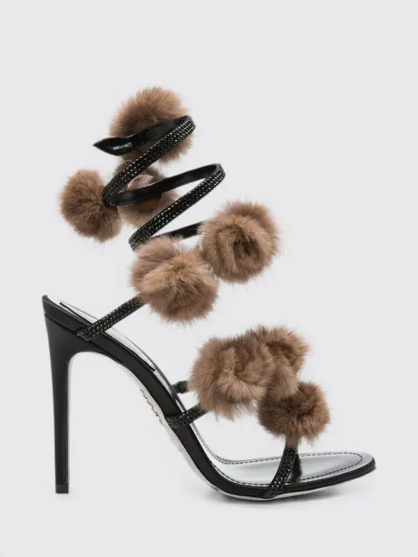 Rene Caovilla Rosalia Crystal-embellished Sandals With Pompoms And Stiletto Heel