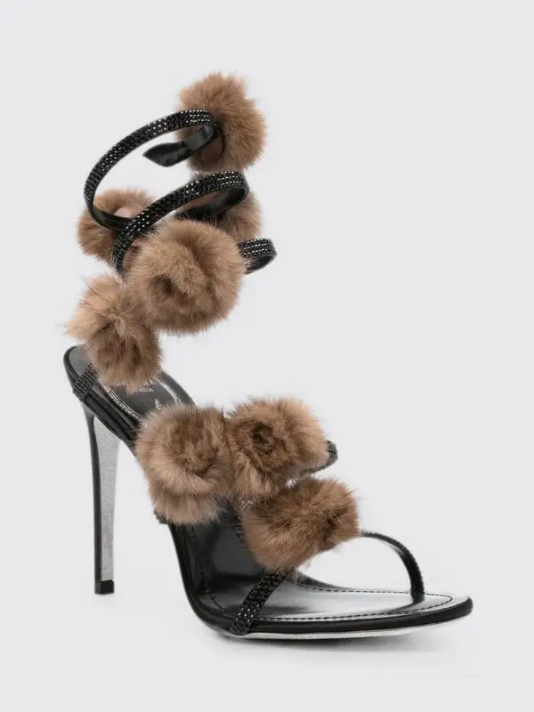 Rene Caovilla Rosalia Crystal-embellished Sandals With Pompoms And Stiletto Heel