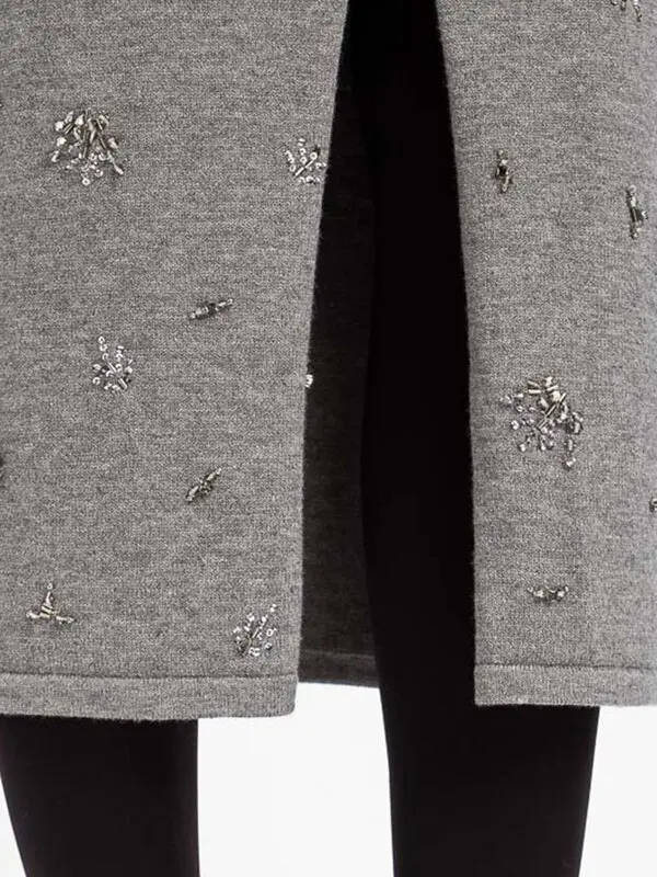 TWINSET Rhinestone-embellished Wool-knit Midi Pencil Skirt With Slit