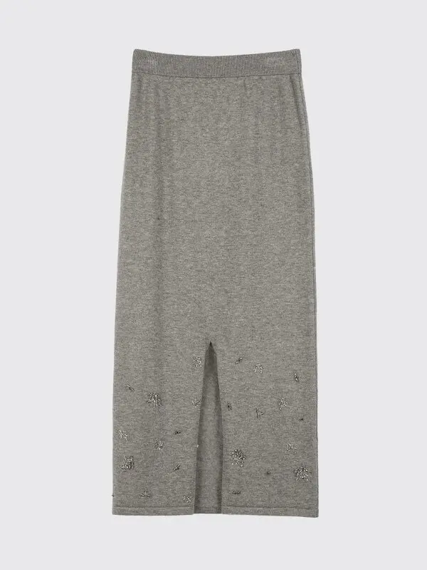 TWINSET Rhinestone-embellished Wool-knit Midi Pencil Skirt With Slit