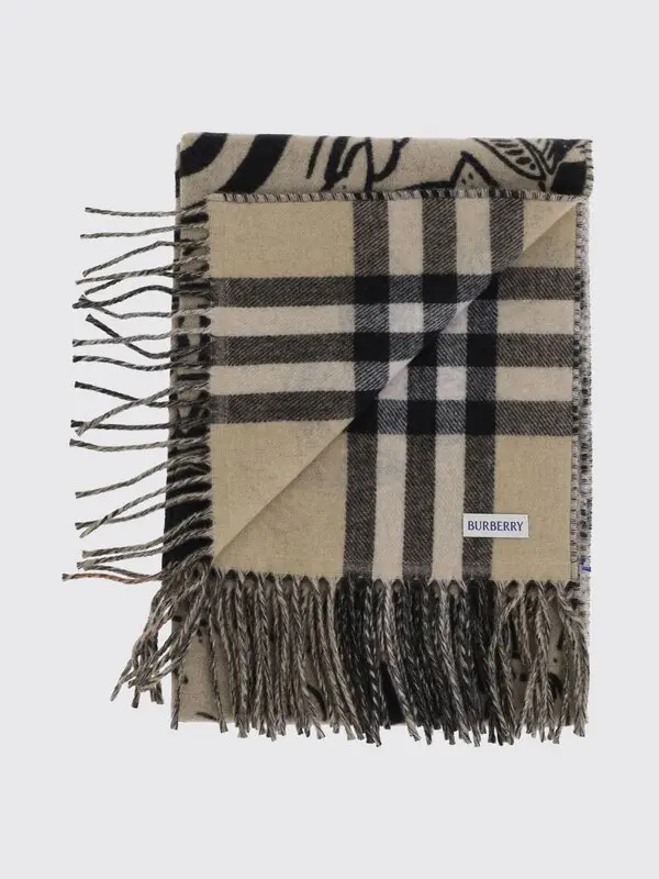 Burberry Vintage Check Scarf In Pure Cashmere With Fringed Edges - Sand