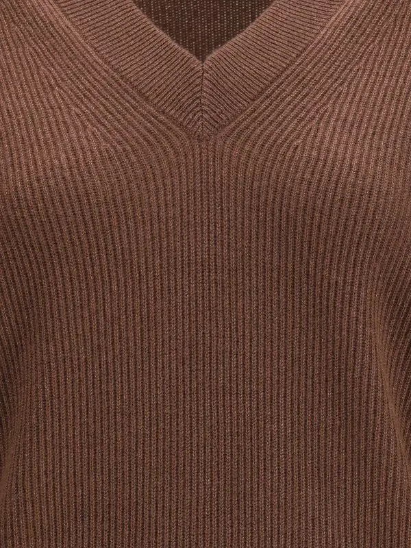 Brunello Cucinelli V-neck Cashmere Blend Sweater With Dropped Shoulders