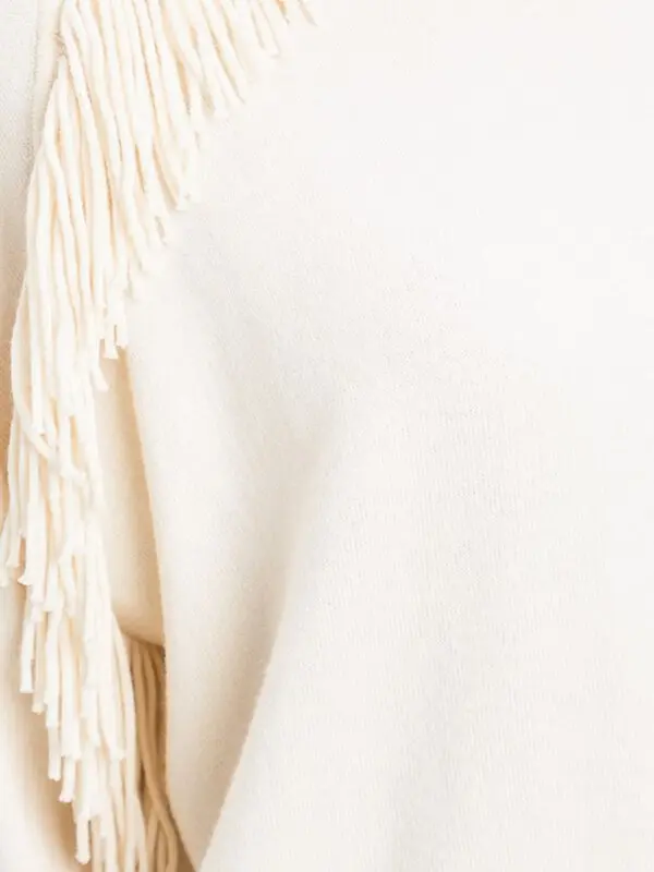 TWINSET Relaxed Fit Cashmere Blend Turtleneck Sweater With Fringes