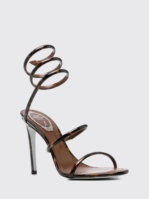 Rene Caovilla Cleo Animal Print High-heeled Sandals With Snake Ankle Strap
