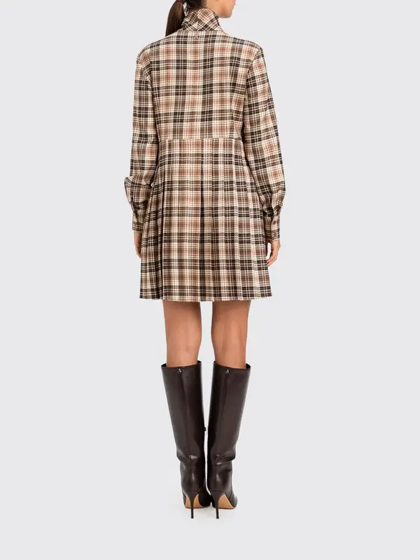 TWINSET Check Print Mini Shirtdress With Pussy-bow Collar