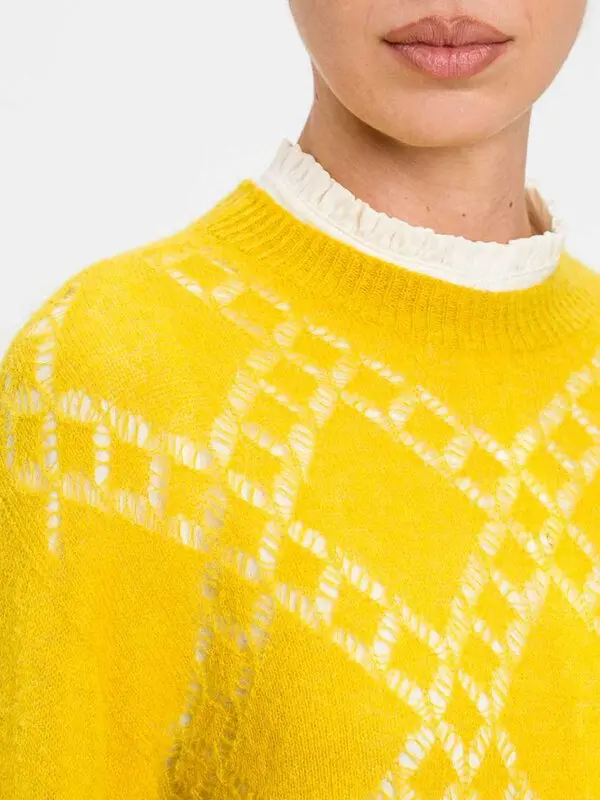 TWINSET Open-knit Wool Blend Crewneck Sweater