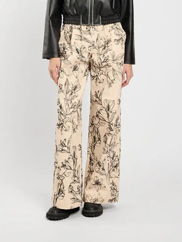 TWINSET Floral Print Stretch-cotton Wide-leg Pants
