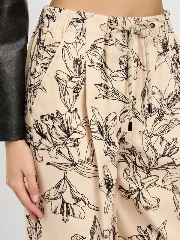 TWINSET Floral Print Stretch-cotton Wide-leg Pants