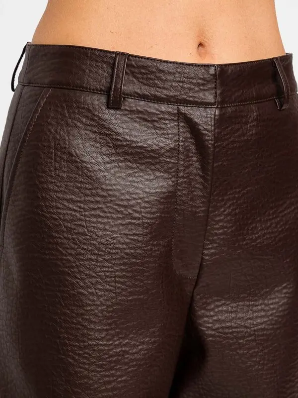 TWINSET High-waisted Wide Leg Trousers In Grained Faux Leather - Brown