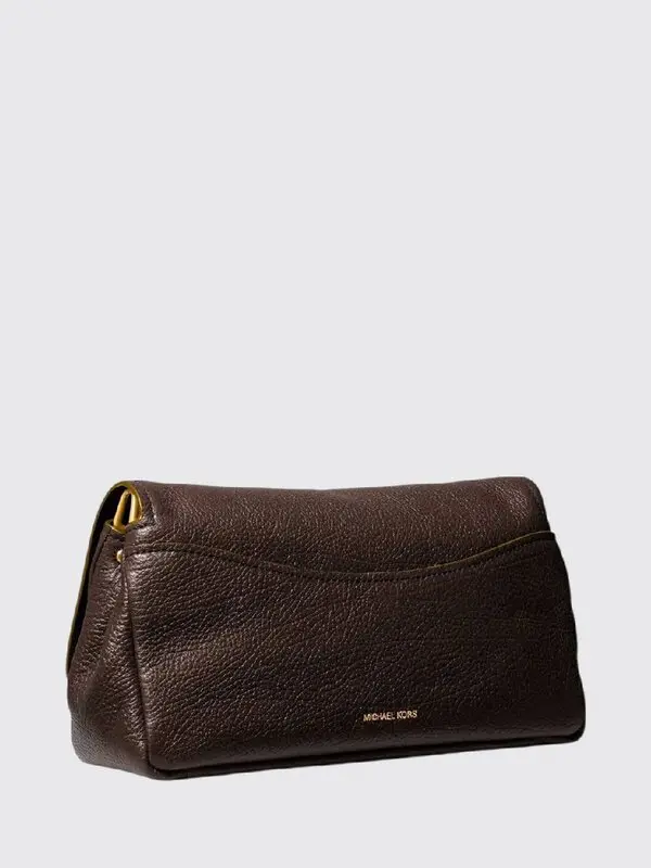 Michael Kors Grained Leather Shoulder Bag With Mk Monogram - Brown