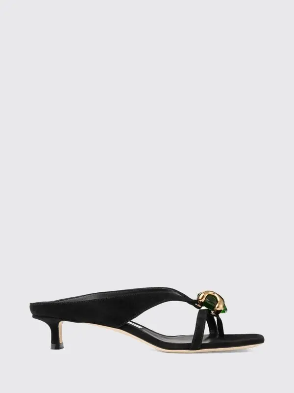 JIMMY CHOO Emeri Embroidered Suede Low-heeled Mules - Black