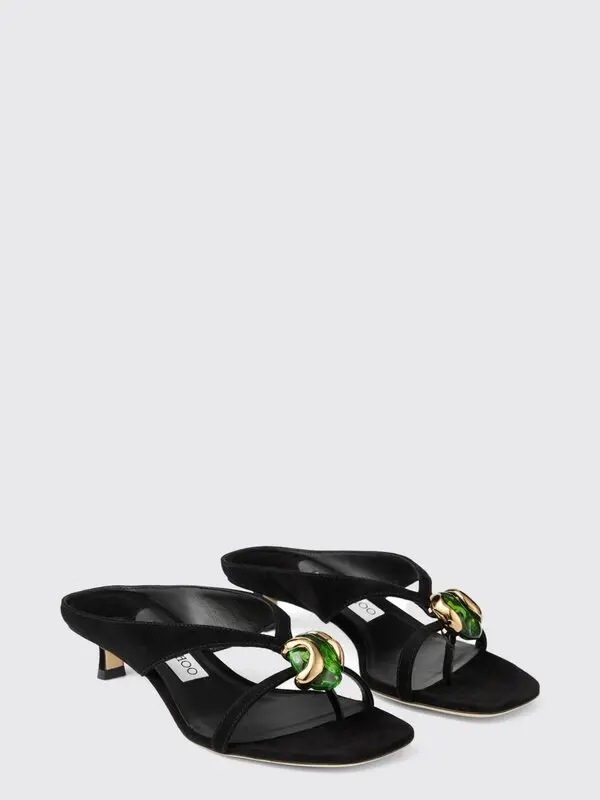 JIMMY CHOO Emeri Embroidered Suede Low-heeled Mules - Black