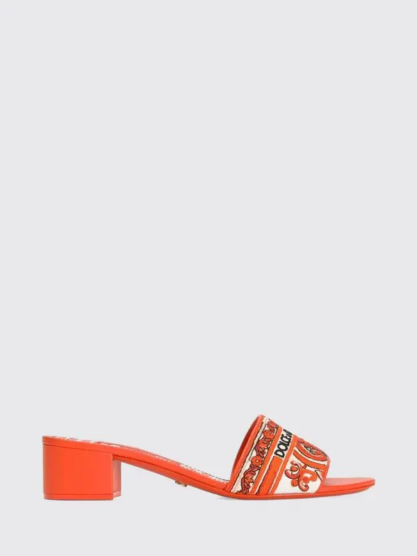 Dolce & Gabbana Majolica Print Canvas Mules With An Embroidered Logo
