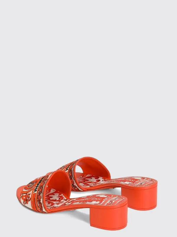 Dolce & Gabbana Majolica Print Canvas Mules With An Embroidered Logo