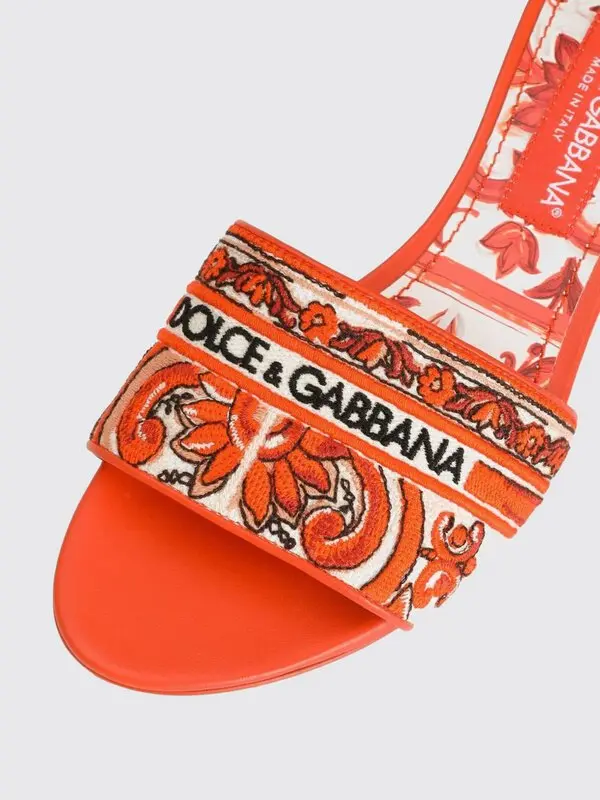 Dolce & Gabbana Majolica Print Canvas Mules With An Embroidered Logo