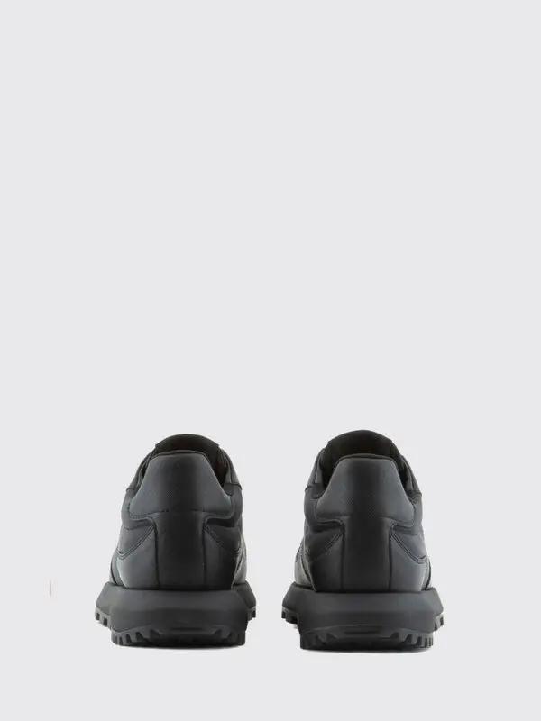 Emporio Armani Low Top Nylon And Leather Sneakers With Monogram And Eagle Logo - Black