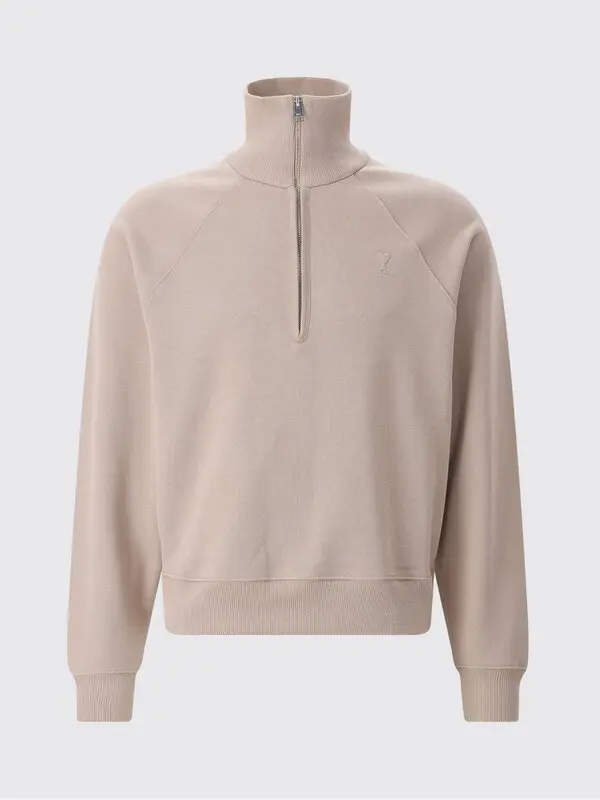AMI Paris Pure Cotton Sweatshirt With High Neck And Half-zip Closure - Beige