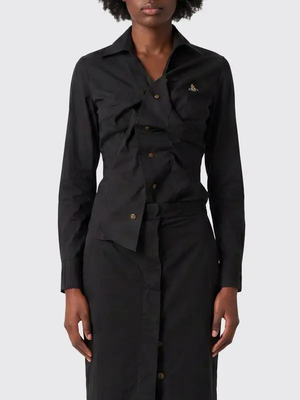VIVIENNE WESTWOOD Asymmetrical Cotton Poplin Shirt With Orb Logo - Black