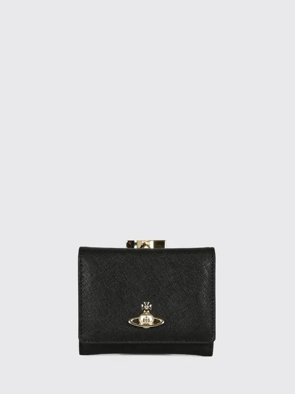VIVIENNE WESTWOOD Tri-fold Saffiano Leather Wallet With Orb Logo - Black
