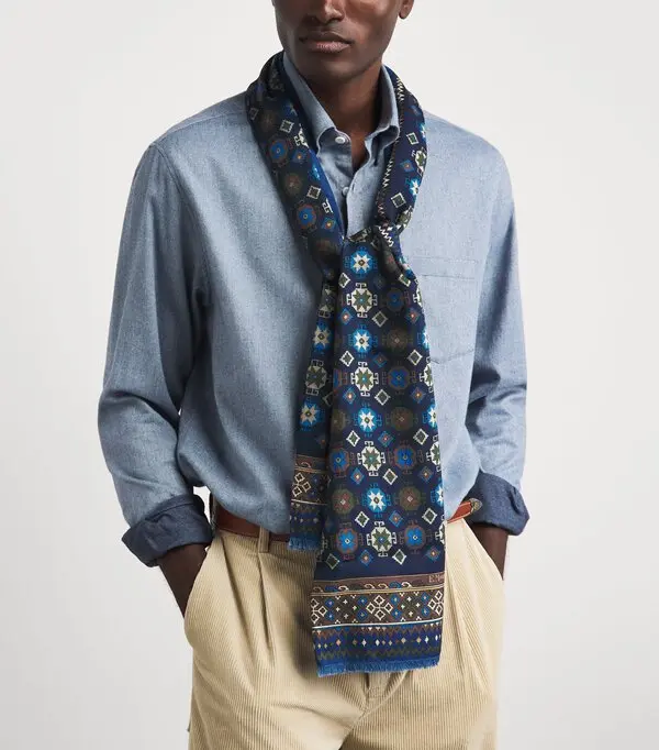 E. MARINELLA Wool-silk Geometric Print Scarf