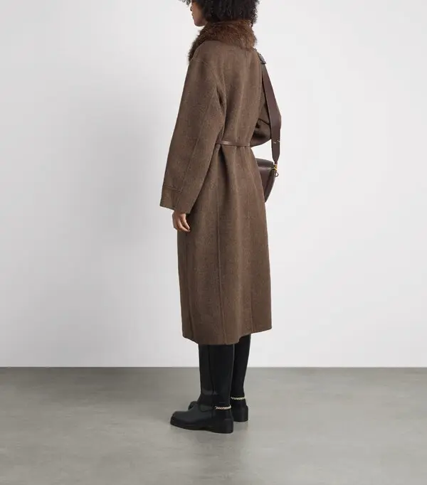 Maje Wool-blend Faux Fur-collar Coat