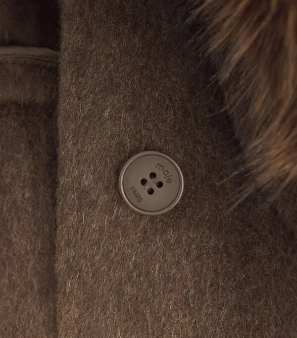 Maje Wool-blend Faux Fur-collar Coat