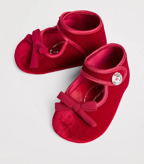 Monnalisa Velvet Bow Ballet Flats - Red