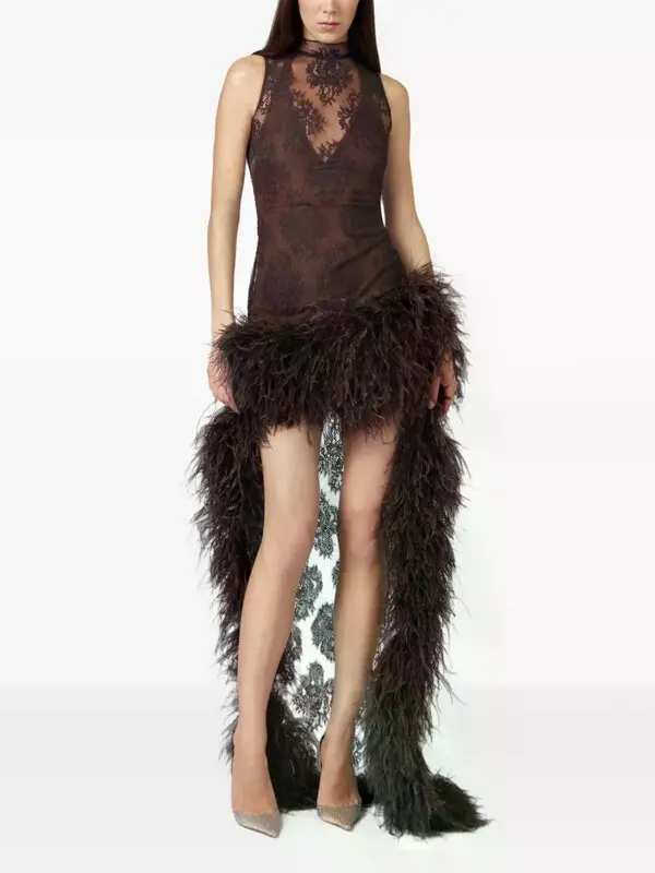 Giuseppe Di Morabito Lace Feather-trim Asymmetric Dress