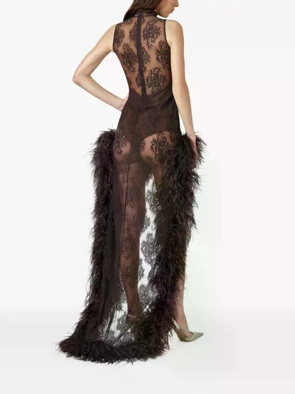 Giuseppe Di Morabito Lace Feather-trim Asymmetric Dress