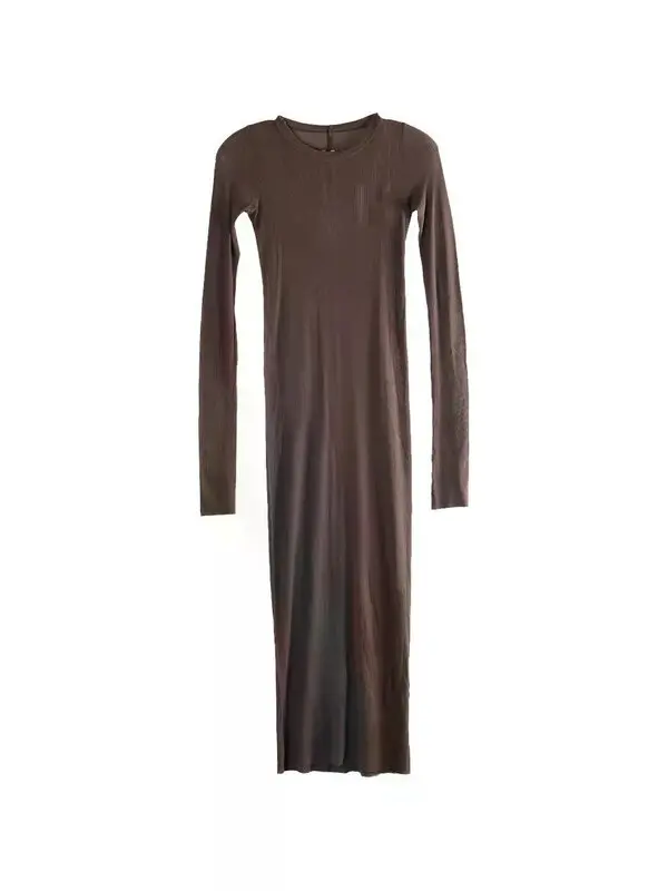 Rick Owens Fine-ribbed Long-sleeve Midi Dress - Brown
