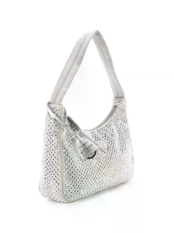 Prada Re-edition 2000 Crystal Embellished Satin Mini Hobo Bag