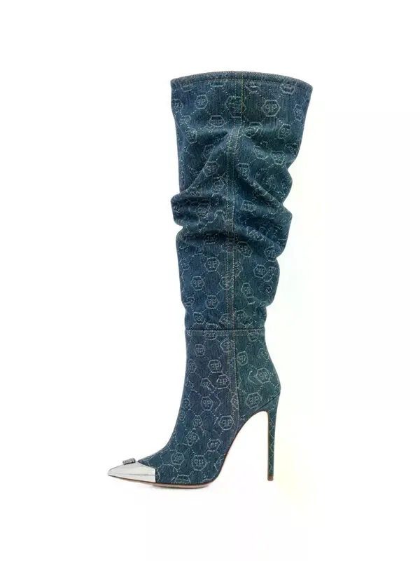 Philipp Plein Denim Boots Hi-heels Overknees Jacquard