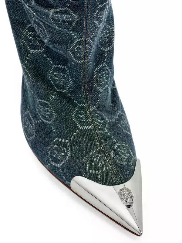 Philipp Plein Denim Boots Hi-heels Overknees Jacquard