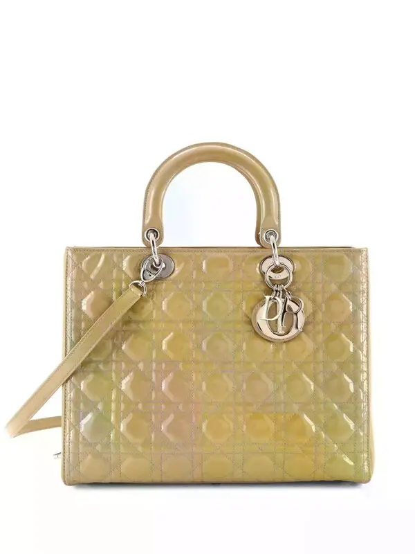 Dior Vintage Lady Bag Cannage Quilt Patent Large Satchel - Yellow