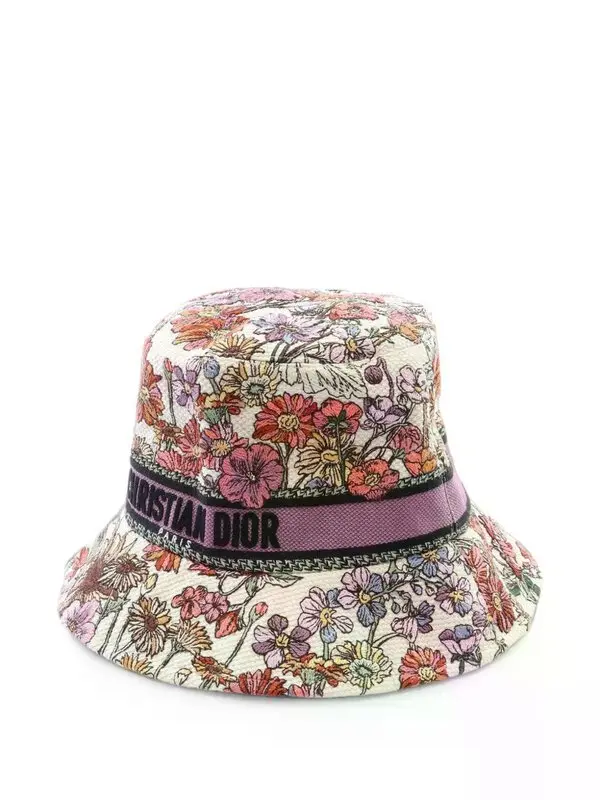 Dior 2010s D-bobby Floral-embroidered Bucket Hat - Neutrals
