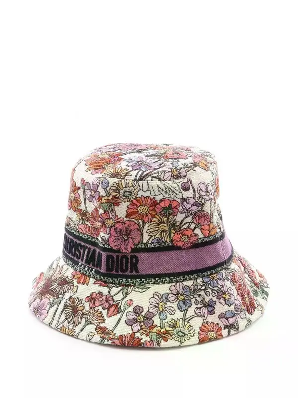 Dior 2010s D-bobby Floral-embroidered Bucket Hat - Neutrals