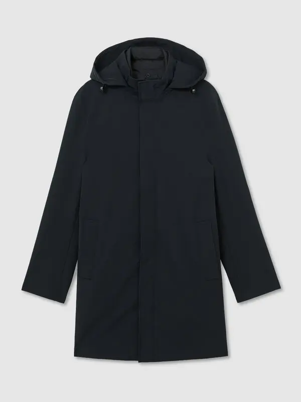 REISS Hybrid Gilet-insert Overcoat With Hood - Navy
