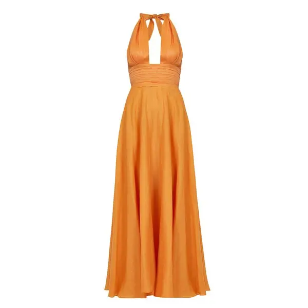 AVENUE 8 Draped Halter Neck Linen Maxi Dress