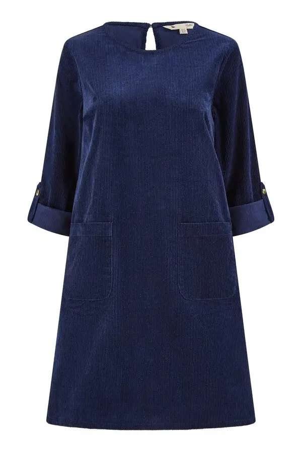YUMI Navy Cord Tunic Dress With Sleeves And Pockets