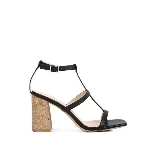 RAG & CO Mirabella Open Square Toe Block Heel Sandals In By - Black