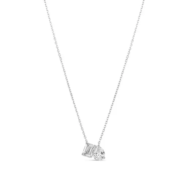 SHYMI Emerald And Pear Two Stone Necklace - Silver
