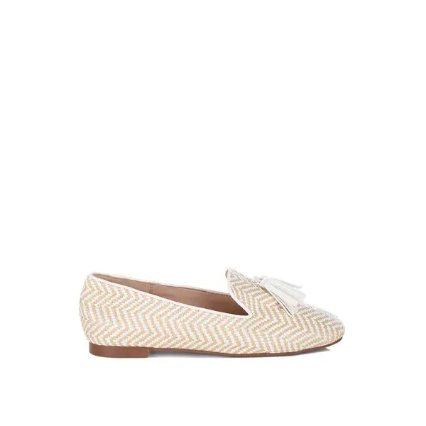 RAG & CO Neutrals Dara Raffia Tassels Detail Loafers In By