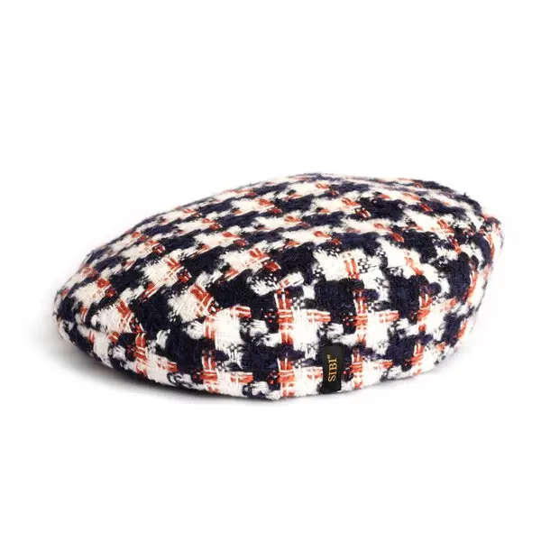 SIBI HATS Orange / Blue / White Diana Houndstooth Beret Hat