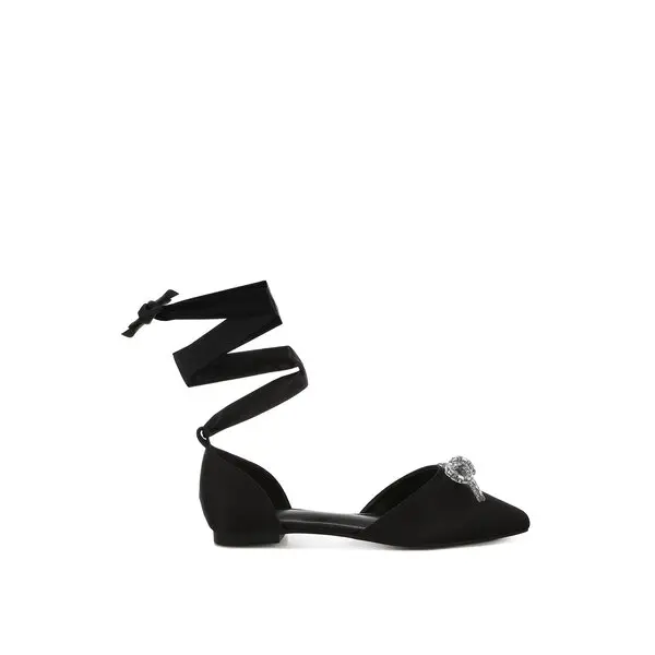 RAG & CO Simina Rhinestone Detail Bow Flat Sandals In By - Black